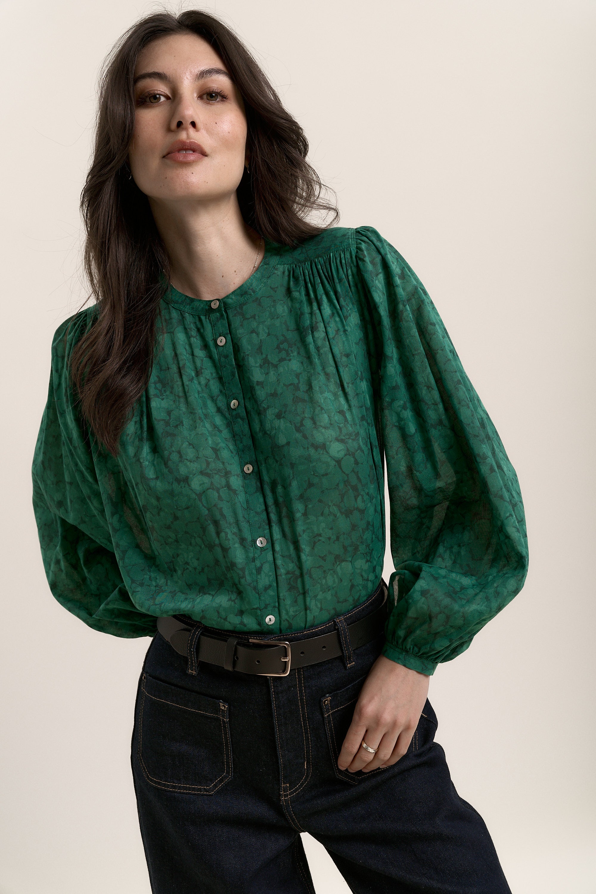 Shop Ava Gather Detail Shirt (Shades of Emerald) | Max