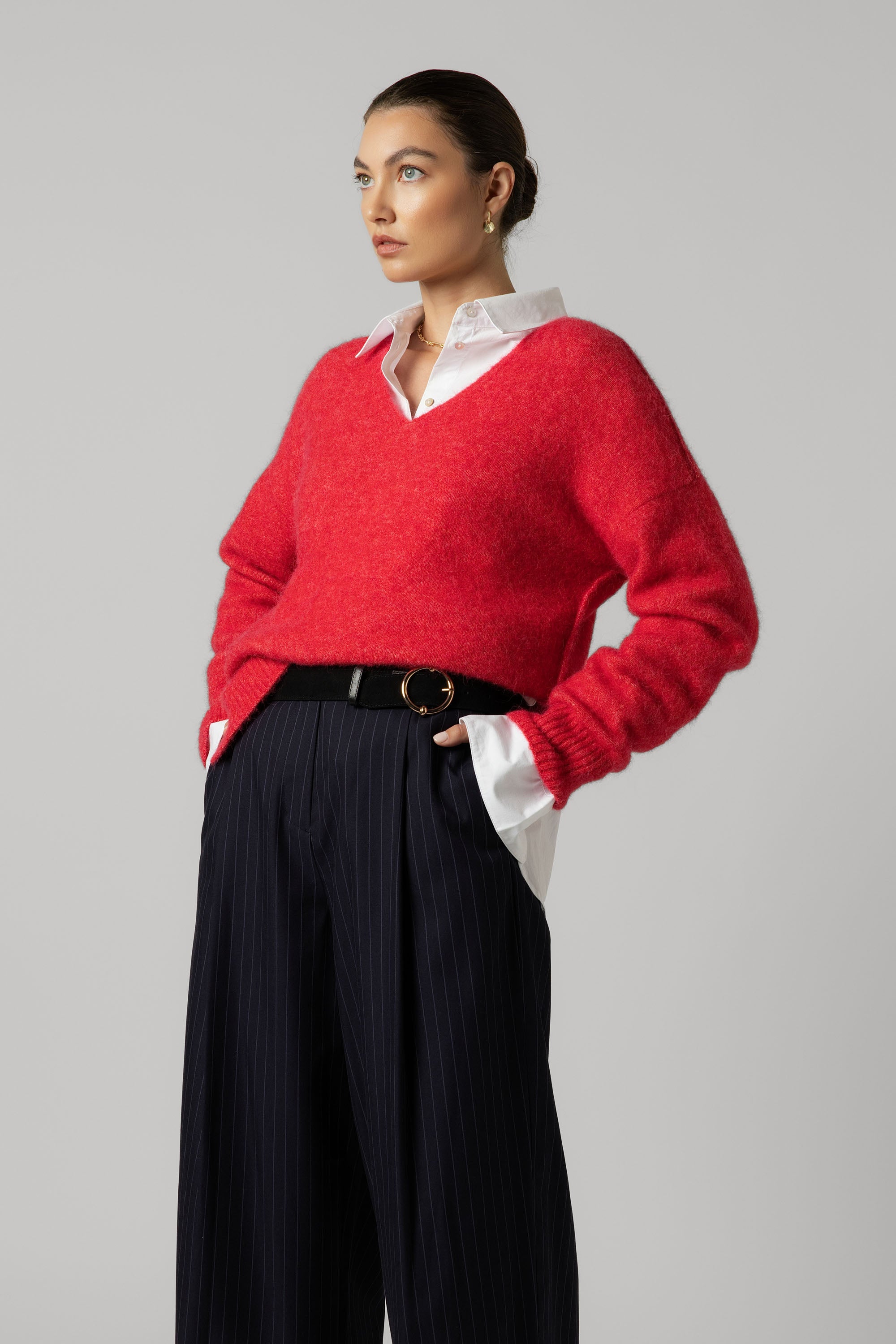 Shop The Luxe Whisper Relaxed V Neck (Hot Raspberry) | Max